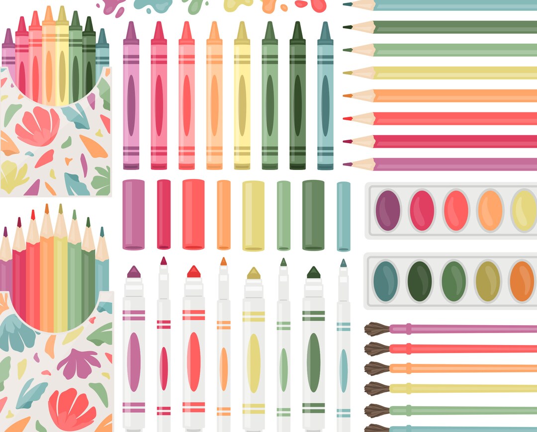 Flower Art Supplies Clipart - Crayon Marker Paint Children Clip Art ...