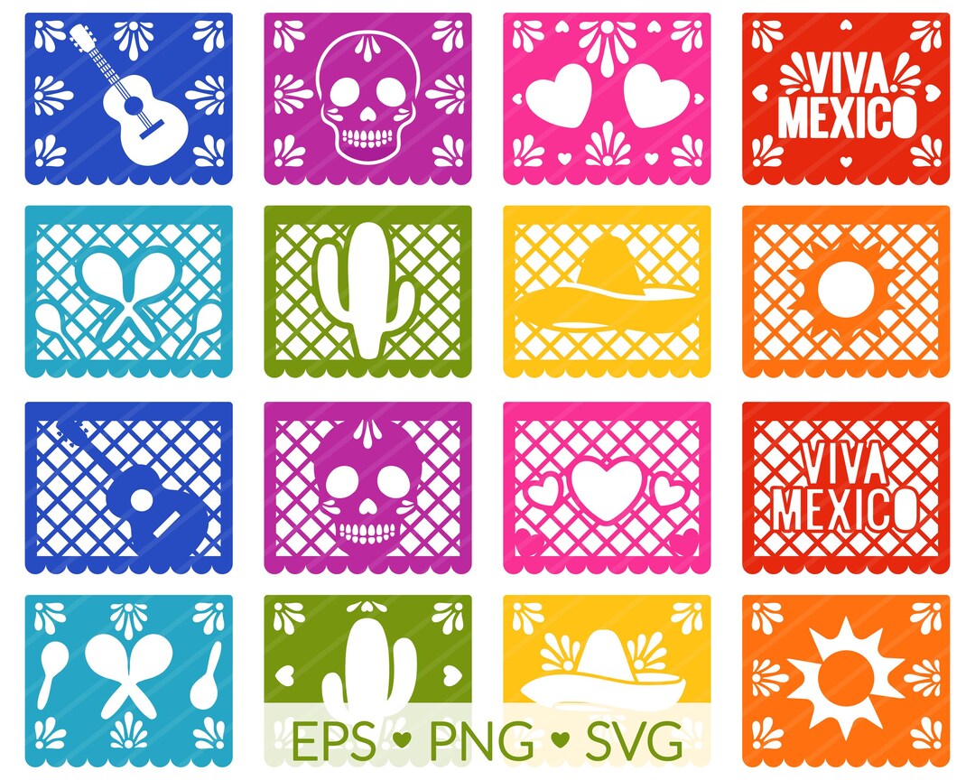 Papel Picado Cut Files - Mexican Bunting, Cinco De Mayo Dia De Los ...