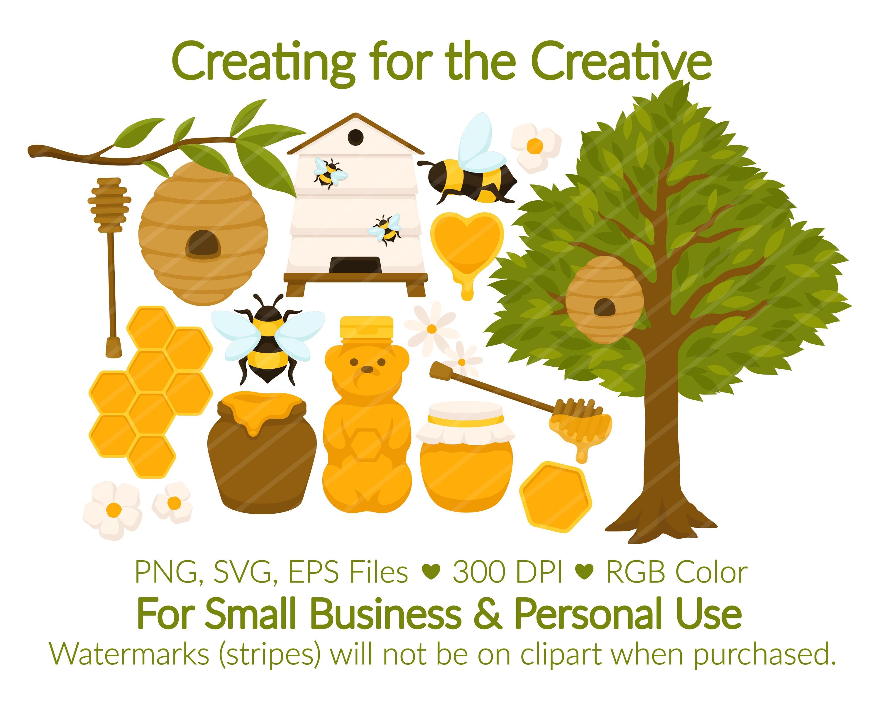 Honey Bee Clipart – Beehive, Honeycomb & Bear Jar (SVG, PNG, EPS) - Etsy