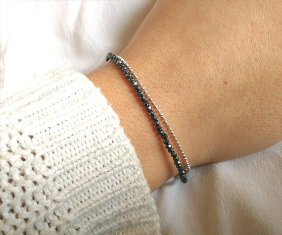 Hematite Bracelet Double Rows 925 Silver Bracelet Women s Gift Sterling Silver Cuff Bracelet Etsy