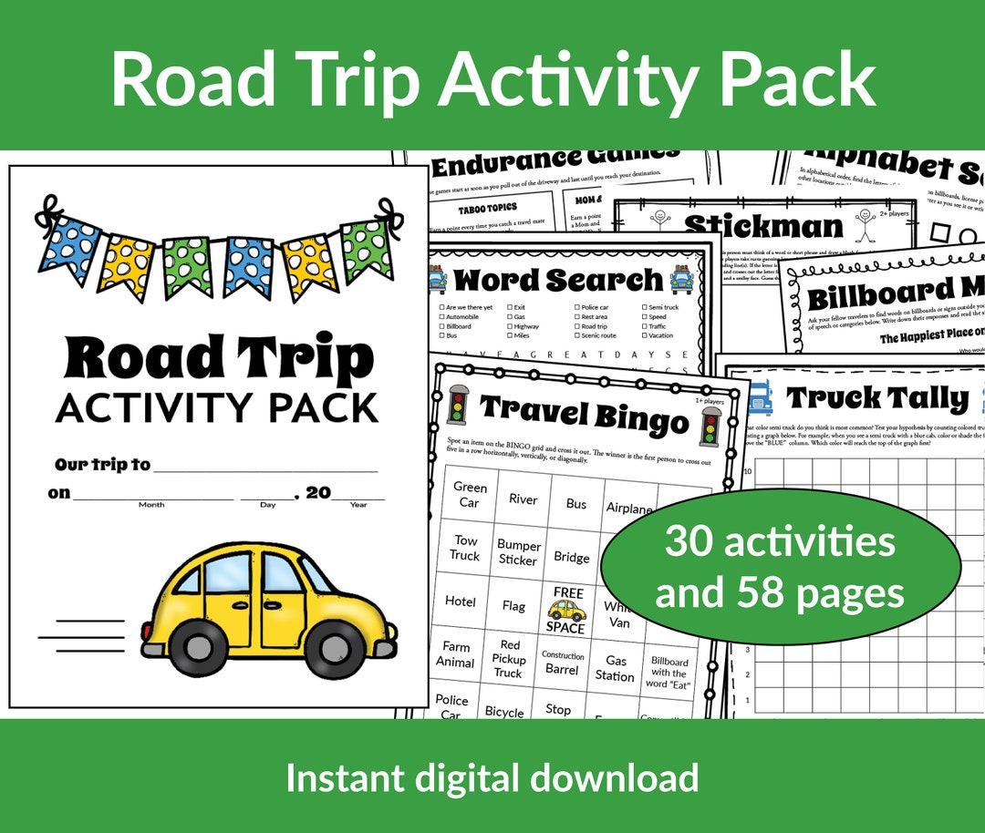 Road Trip Activity Pack - Car Games - Kids' Travel Journal - Car Bingo ...