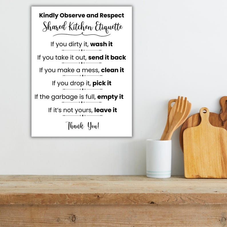 Printable Kitchen Etiquette Sign, Shared Kitchen Guide Letter Size PDF ...