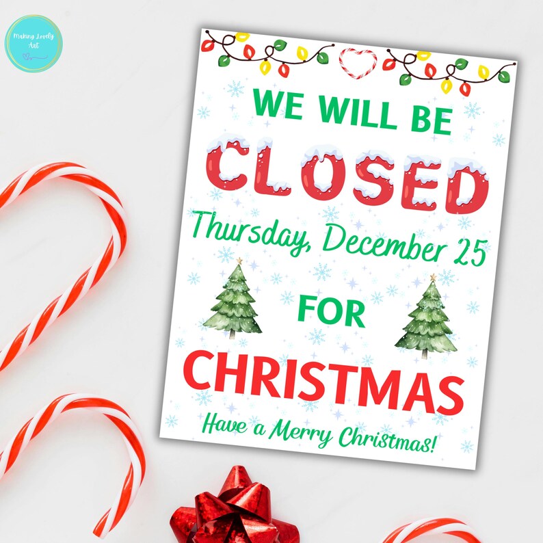 Printable Closed for Christmas Sign: Business Holiday Notice (PDF ...