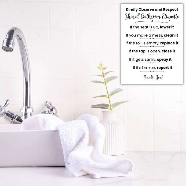 Printable Bathroom Etiquette Sign, Shared Restroom Guide Letter Size ...