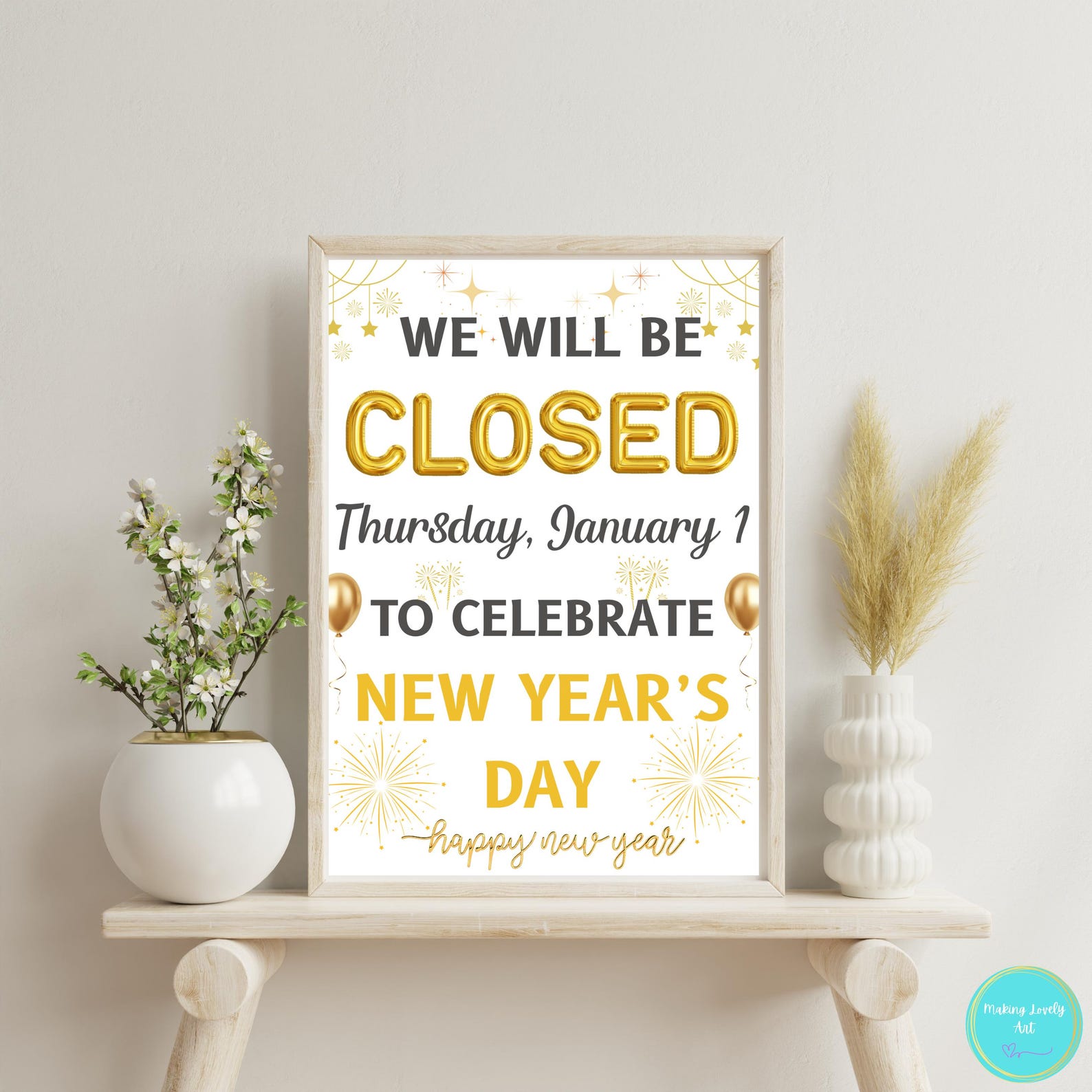 Printable Closed for New Year's Signs, Business Holiday Notice PDF ...