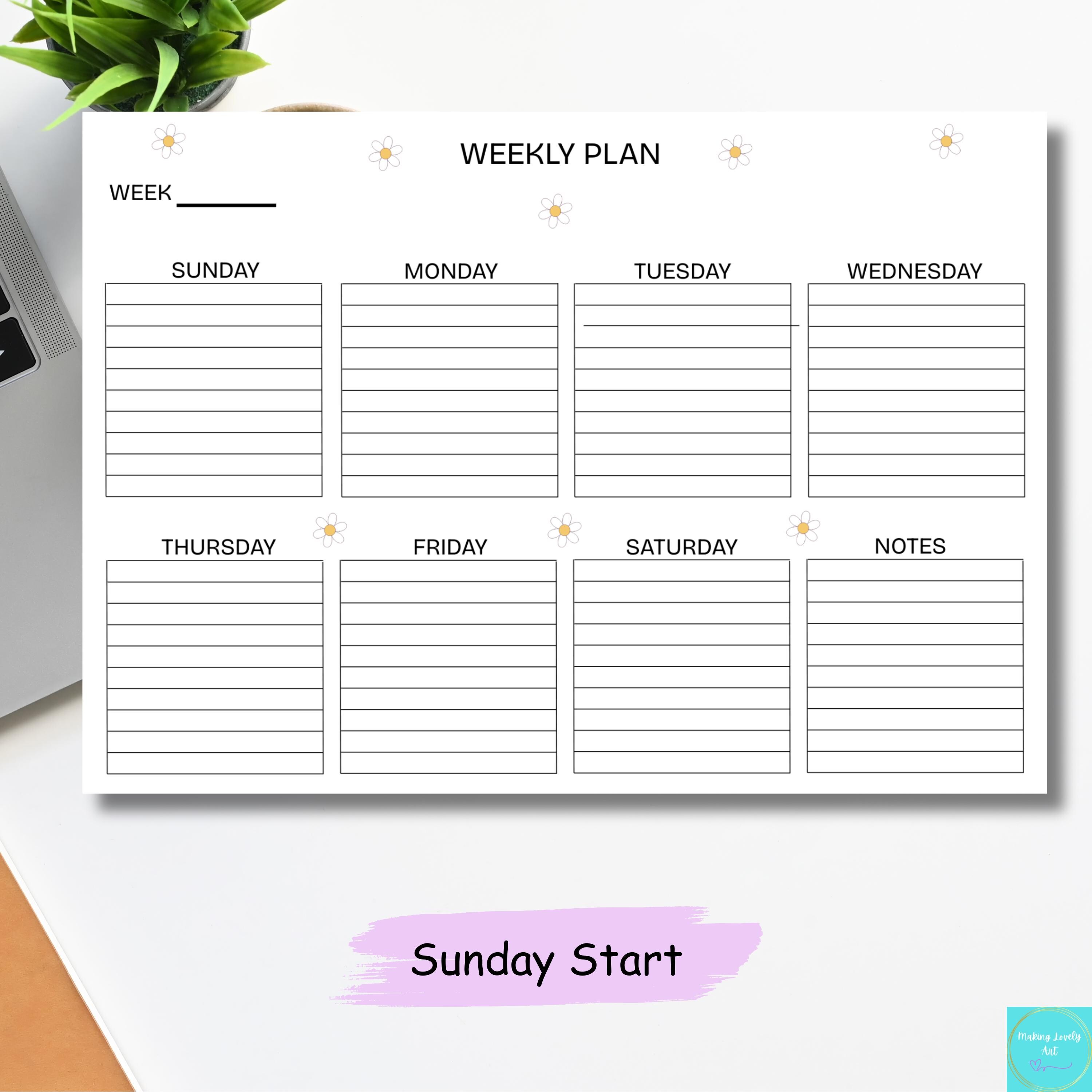 Daisy Weekly Planner Printable: Minimalist Floral Organizer (letter ...