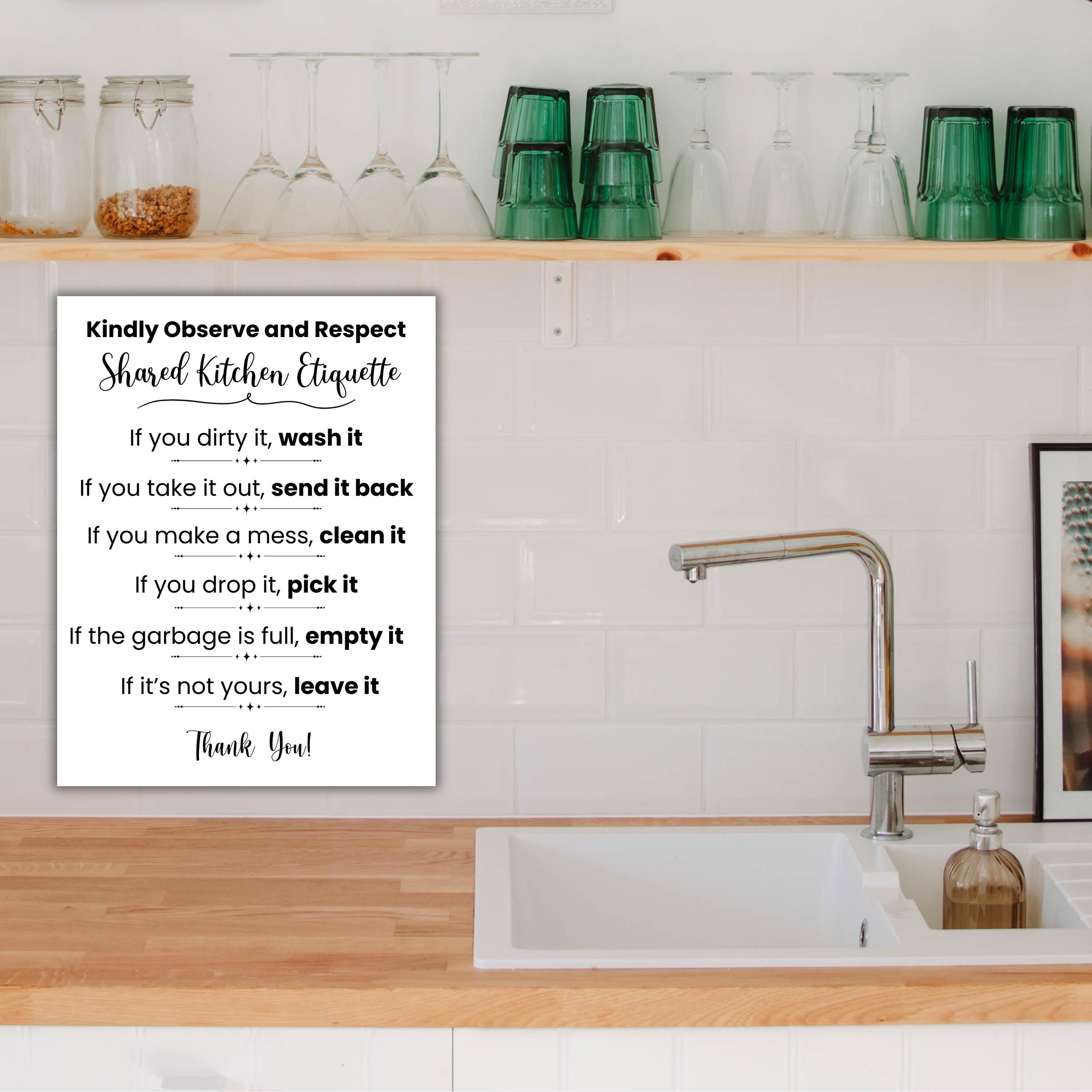 Printable Kitchen Etiquette Sign, Shared Kitchen Guide Letter Size PDF ...