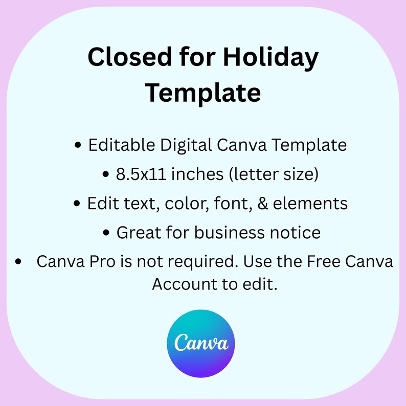 Editable Closed for Christmas Sign: Business Holiday Notice Canva ...
