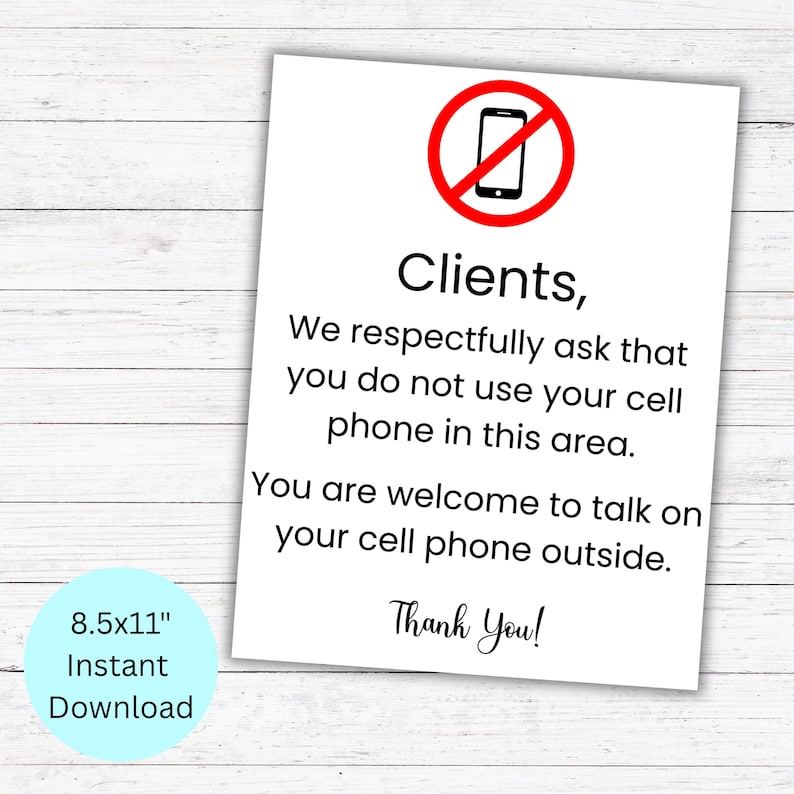 Printable No Cell Phone Sign, Business Mobile Phone Free Zone Letter ...