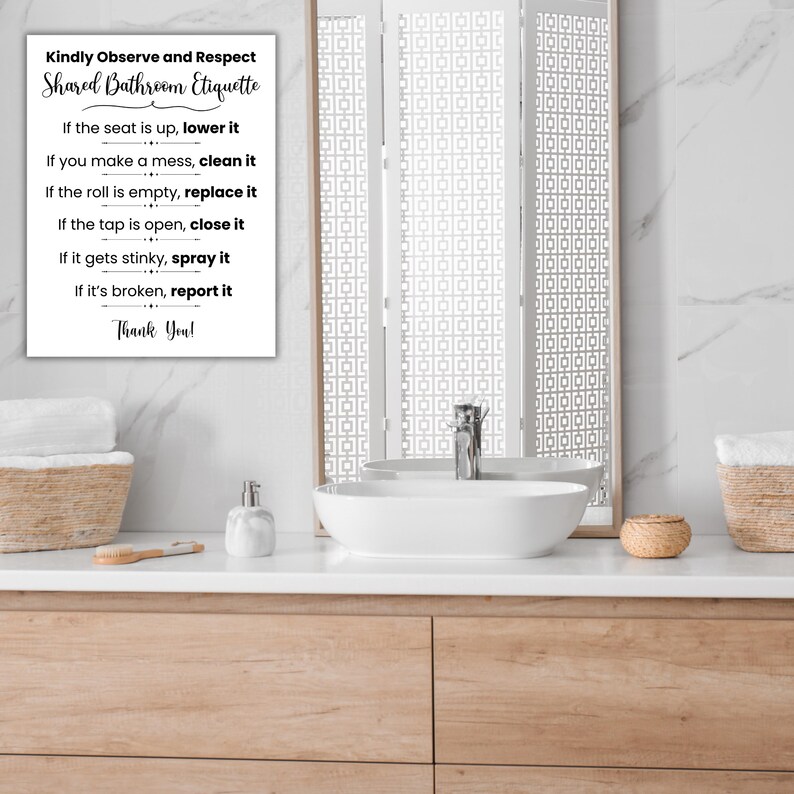 Printable Bathroom Etiquette Sign, Shared Restroom Guide Letter Size ...