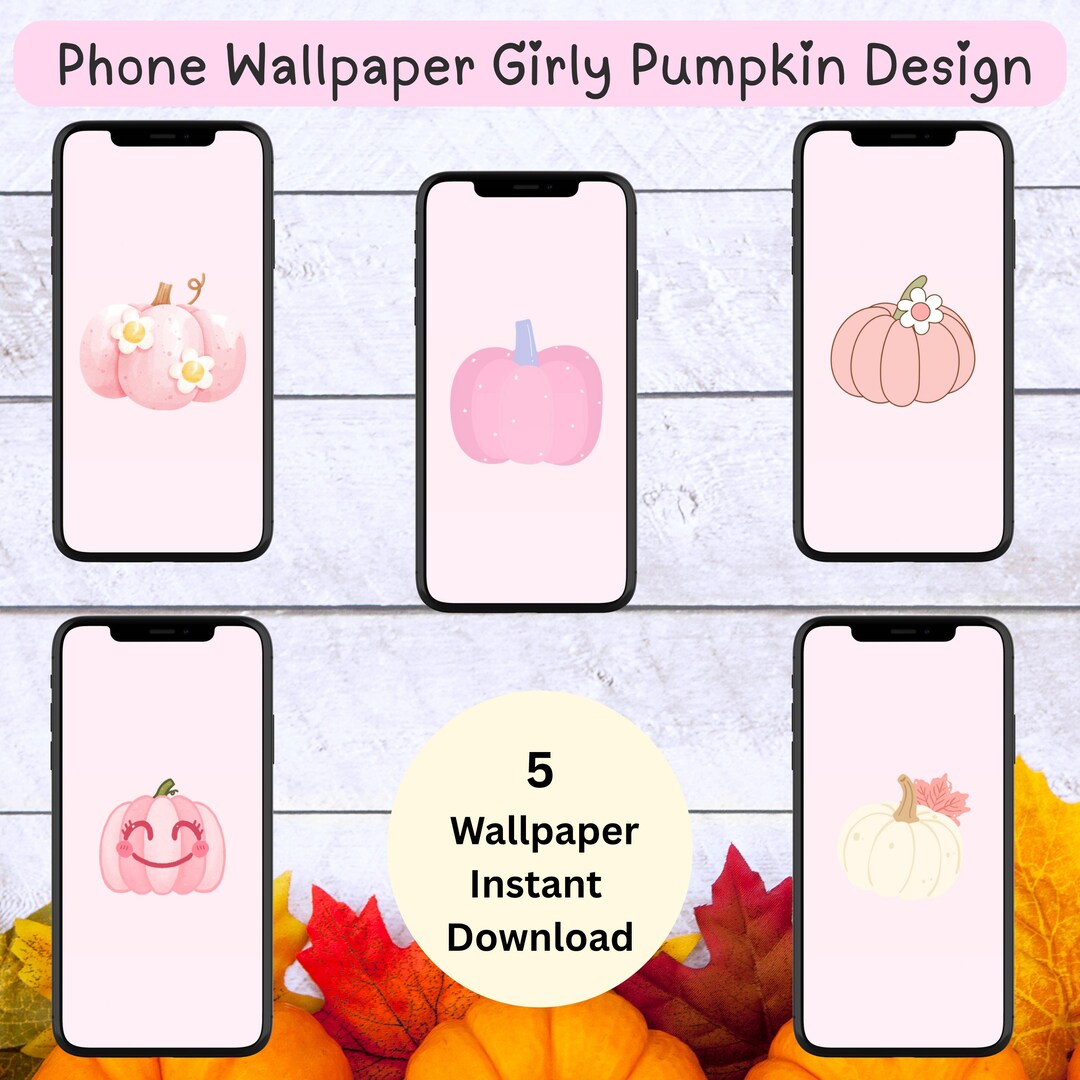 Pastel Pink Pumpkin Phone Wallpaper, Girly Fall Autumn Design (PNG ...