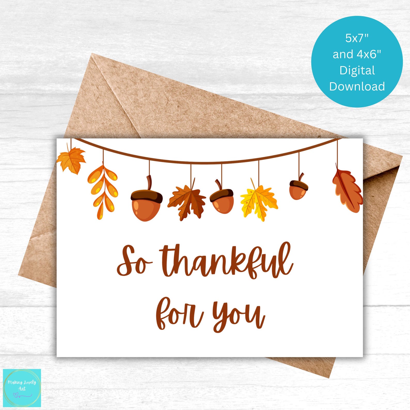 Printable Thanksgiving Card: so Thankful for You Design (5x7 & 4x6 PDF ...