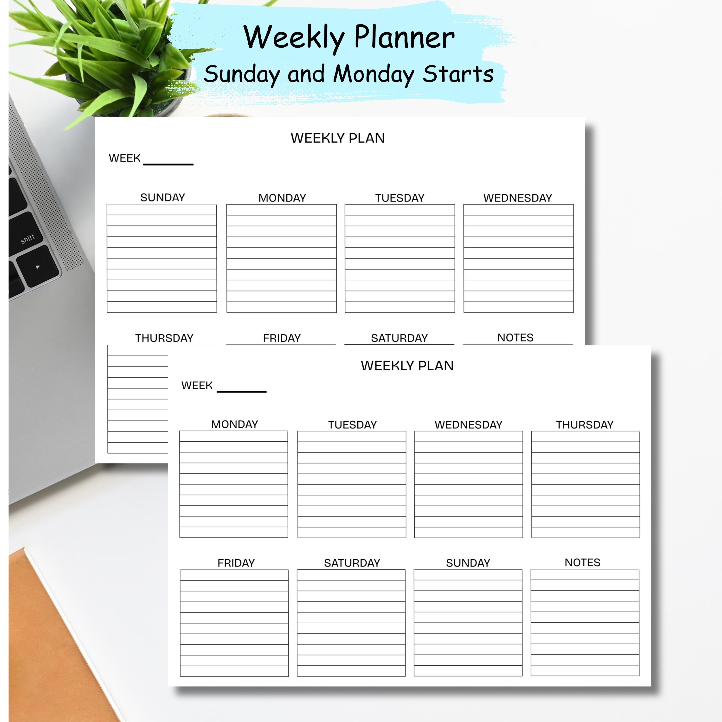 Minimalist Weekly Planner Printable: Letter Size & A4 (PDF Download) - Etsy