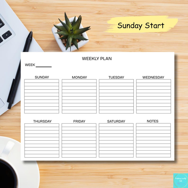 Minimalist Weekly Planner Printable: Letter Size & A4 (PDF Download) - Etsy