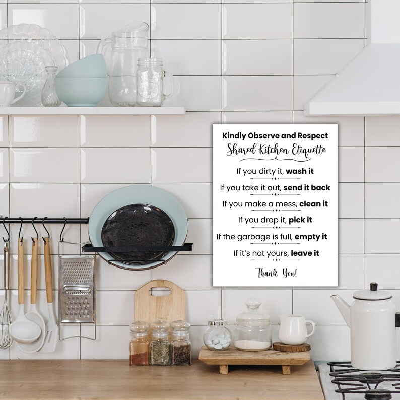 Printable Kitchen Etiquette Sign, Shared Kitchen Guide Letter Size PDF ...