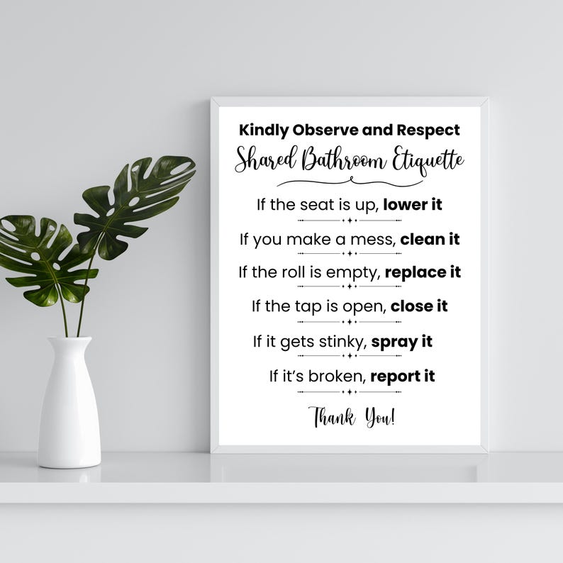Printable Bathroom Etiquette Sign, Shared Restroom Guide Letter Size ...