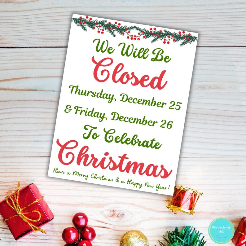 Editable Closed for Christmas Sign: Business Holiday Notice Canva ...