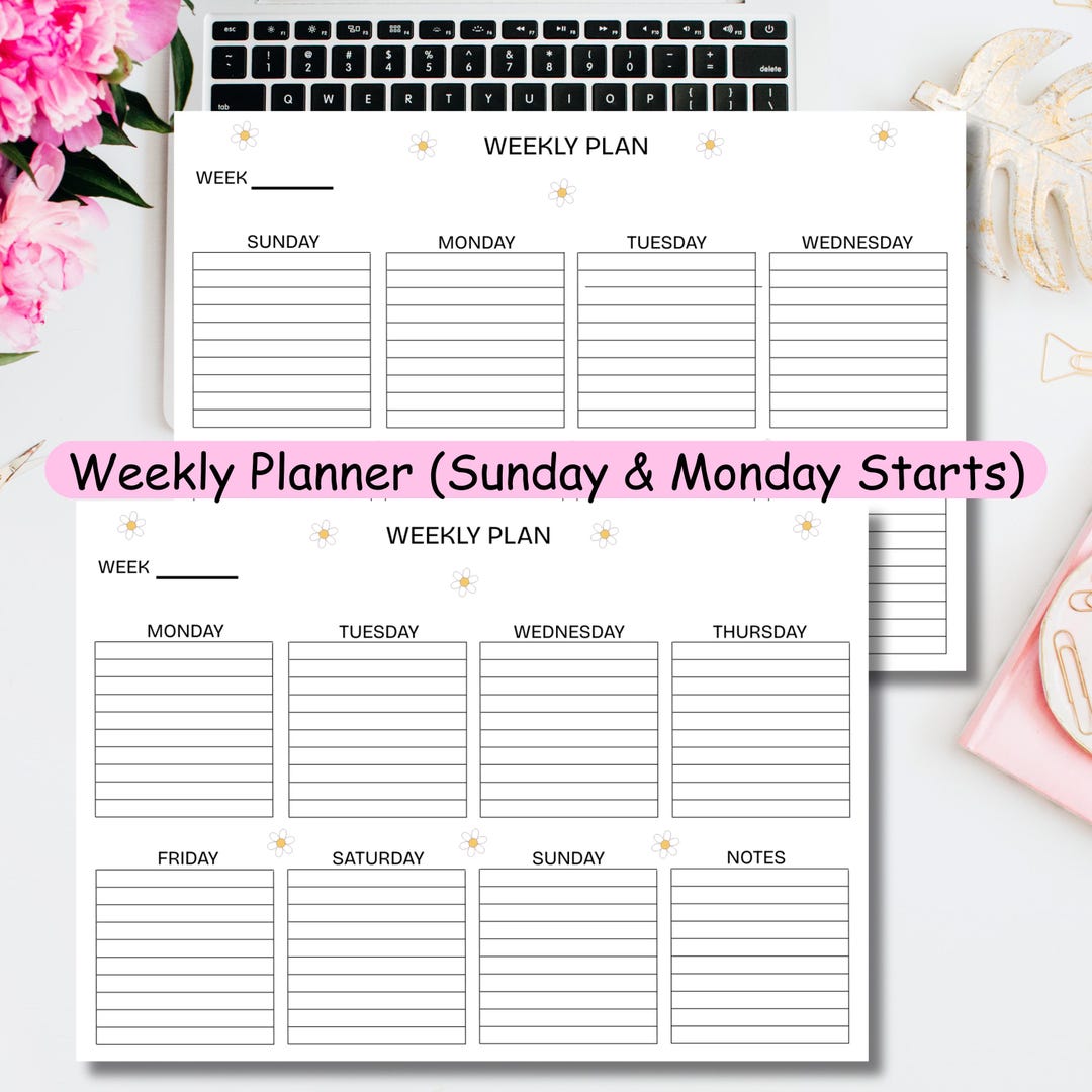 Daisy Weekly Planner Printable: Minimalist Floral Organizer (letter ...