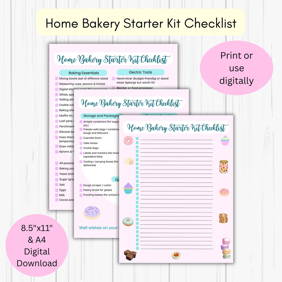 Home Bakery Starter Kit Checklist Printables 8.5x11" & A4 Instant ...