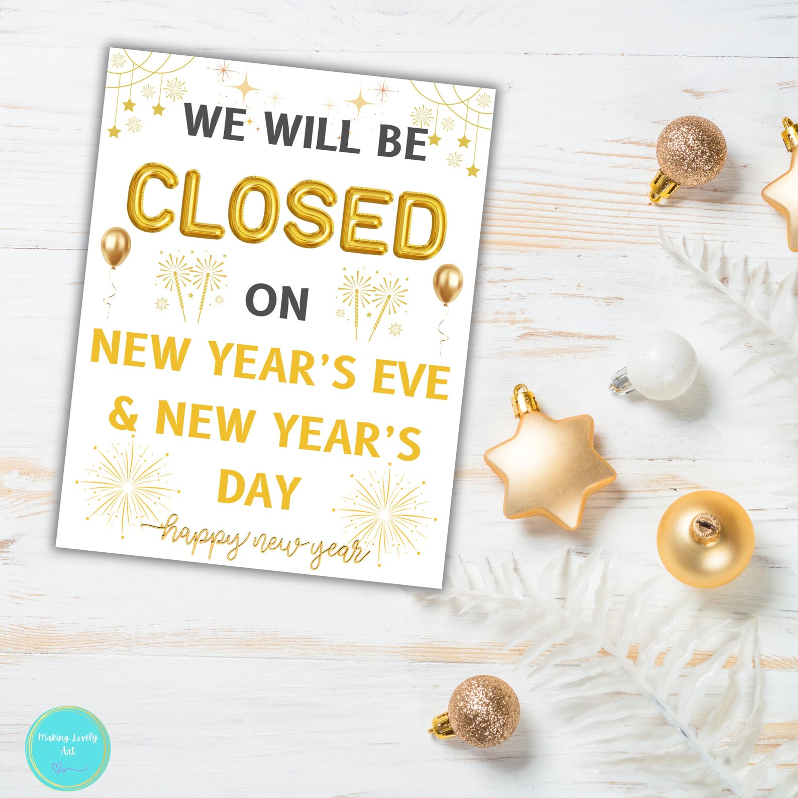 Printable Closed for New Year's Signs, Business Holiday Notice PDF ...