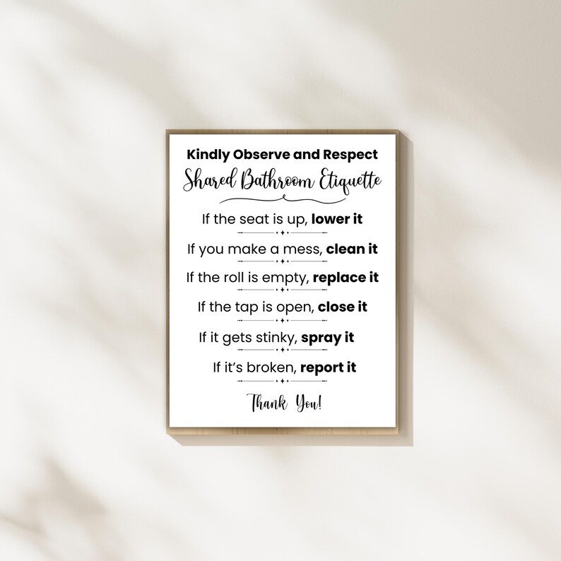 Printable Bathroom Etiquette Sign, Shared Restroom Guide Letter Size ...