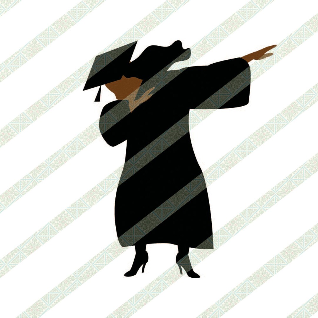 Black Woman Graduate Dabbing SVG DXF in Graduation Gown, Black and ...