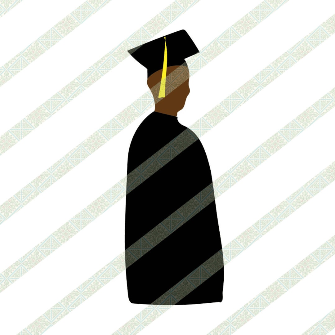 Black Man Graduate SVG PNG in Graduation Cap & Gown, Black and Educated ...
