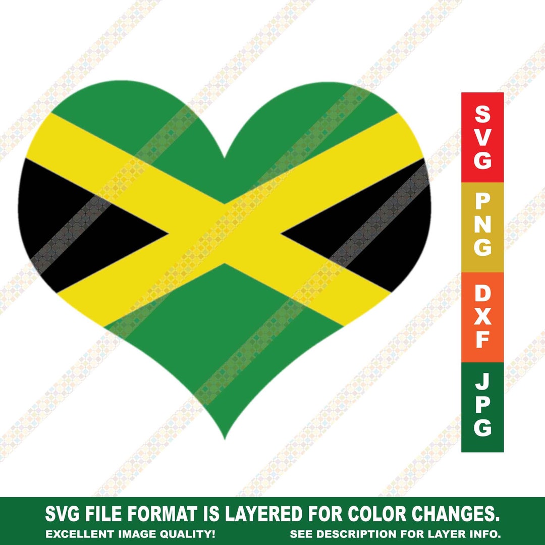 I Love Jamaica Heart Flag Valentine's Day SVG DXF Cricut or Silhouette ...