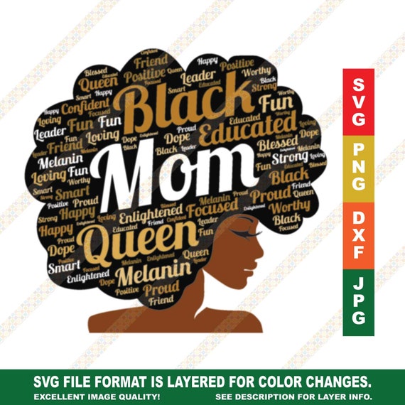 Black Mom Mothers Day Words In Big Afro Svg Dxf Cricut Or Etsy
