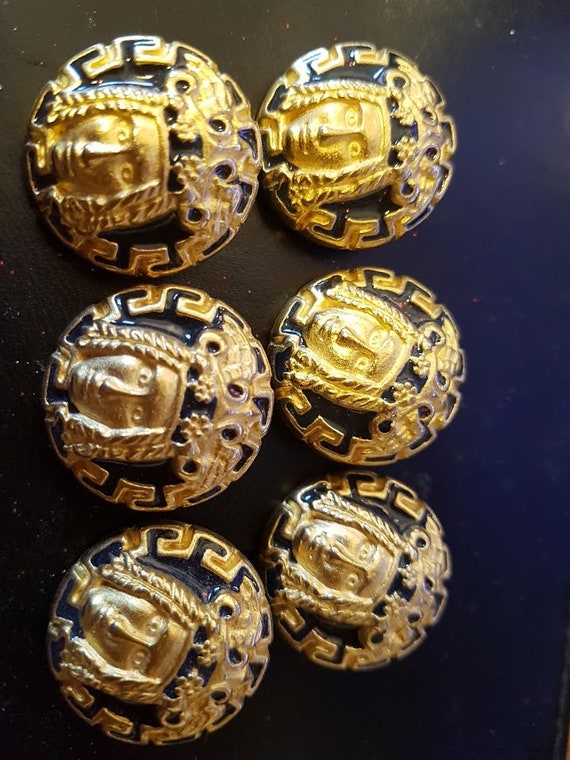 6 X Gold Metal Button With Egyptian Face on With Blue Enamel | Etsy