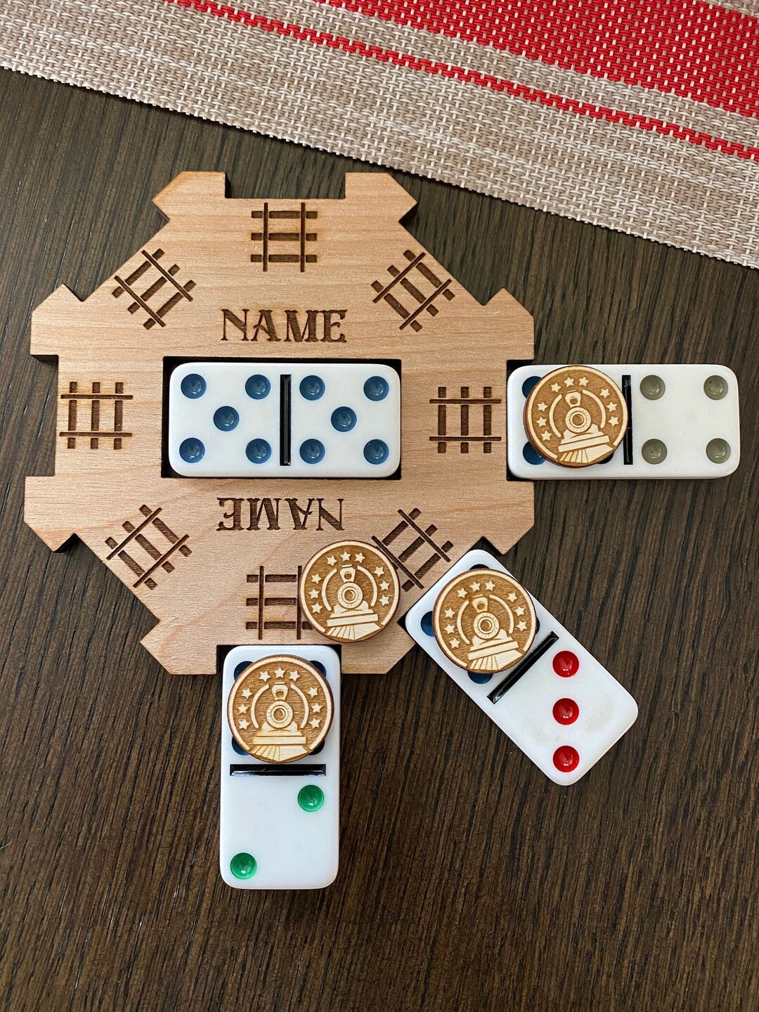 Custom Wood Mexican Train Dominoes Handcrafted Personalized Domino Set ...