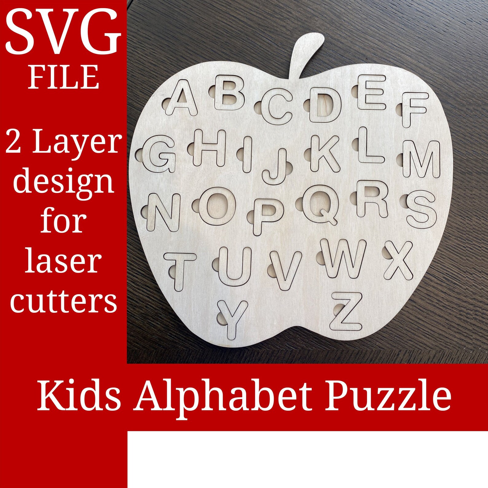 Alphabet Puzzle, Childrens Puzzle File, Glowforge, Laser Cut Files SVG ...