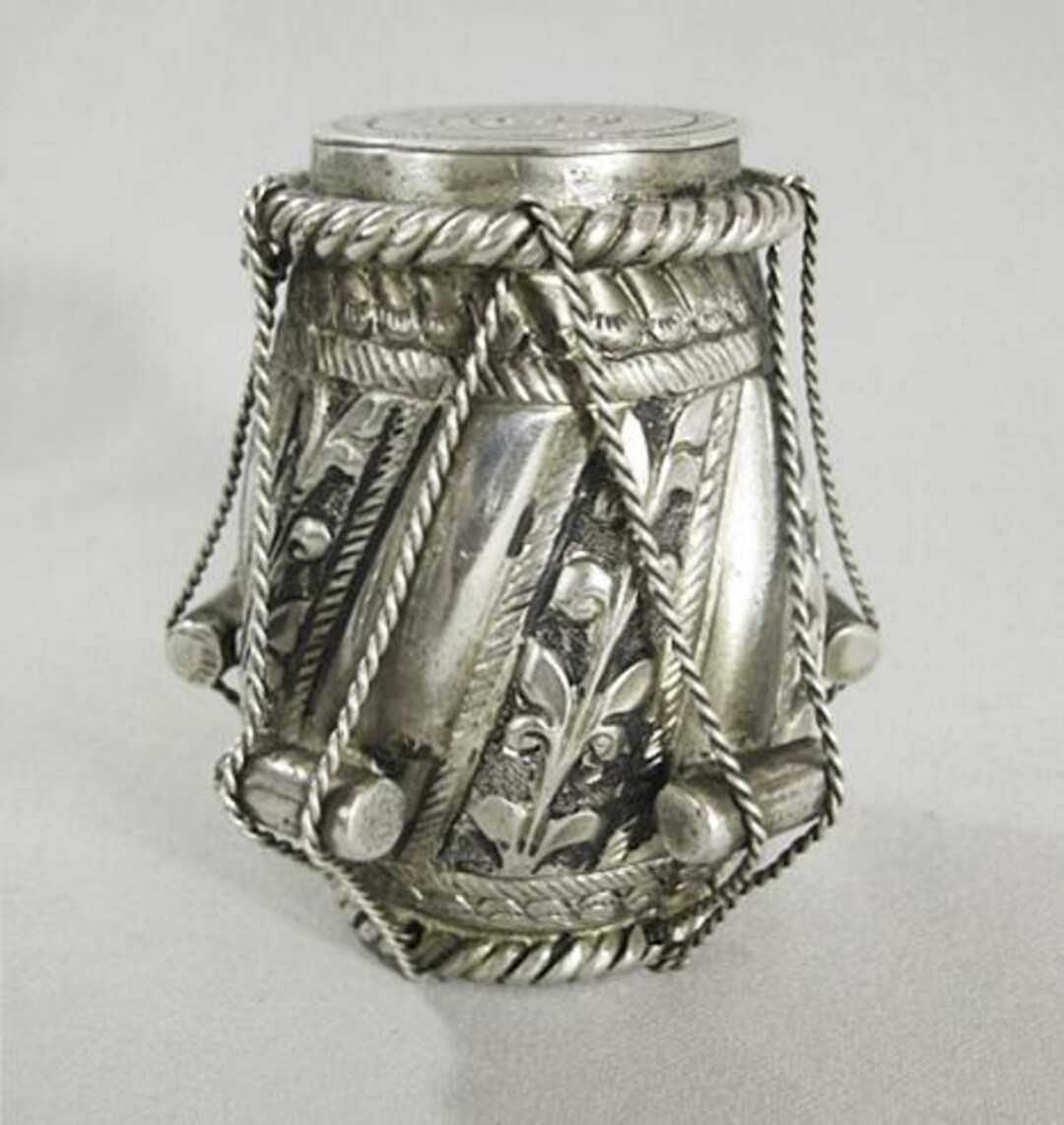 Vintage Silver Tabla Box, Drum Form Container, Silver Plate or Nickel ...