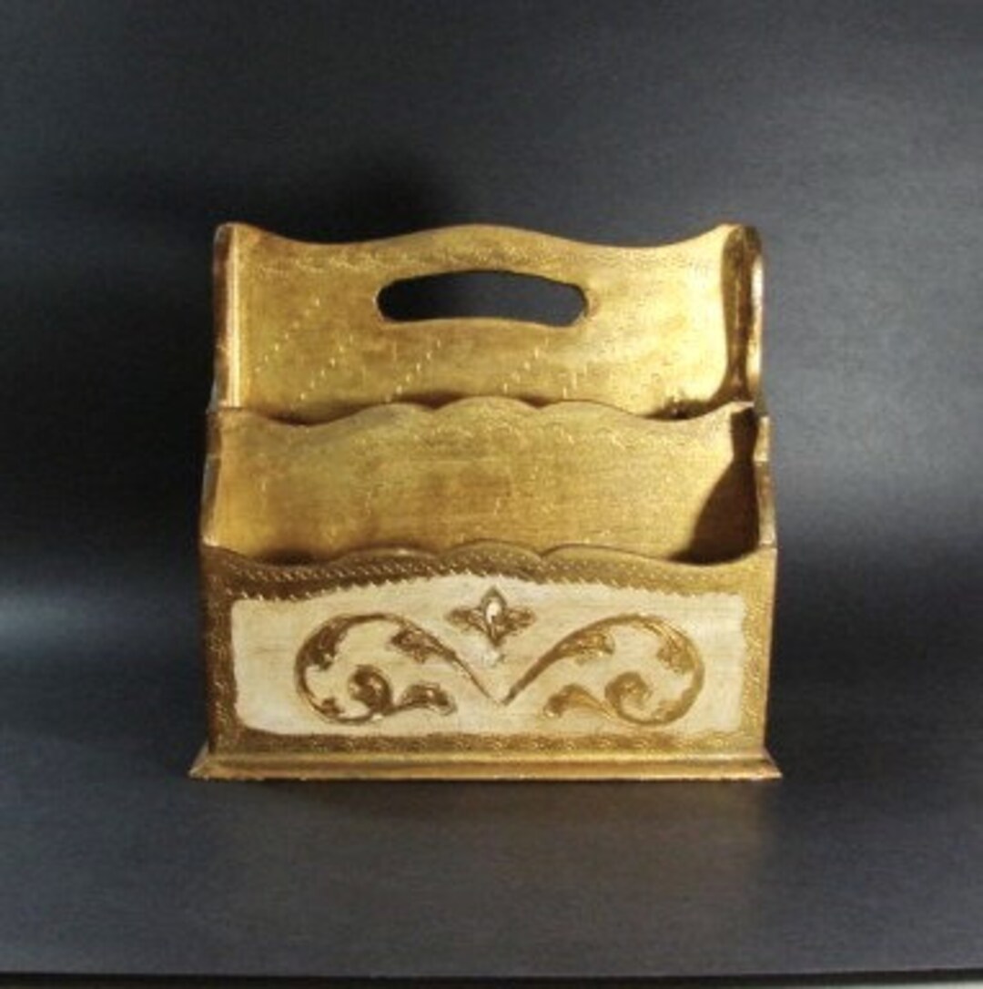 Florentine Gilded Wood Letter Holder, 4 Compartments, Mid 20th Century ...