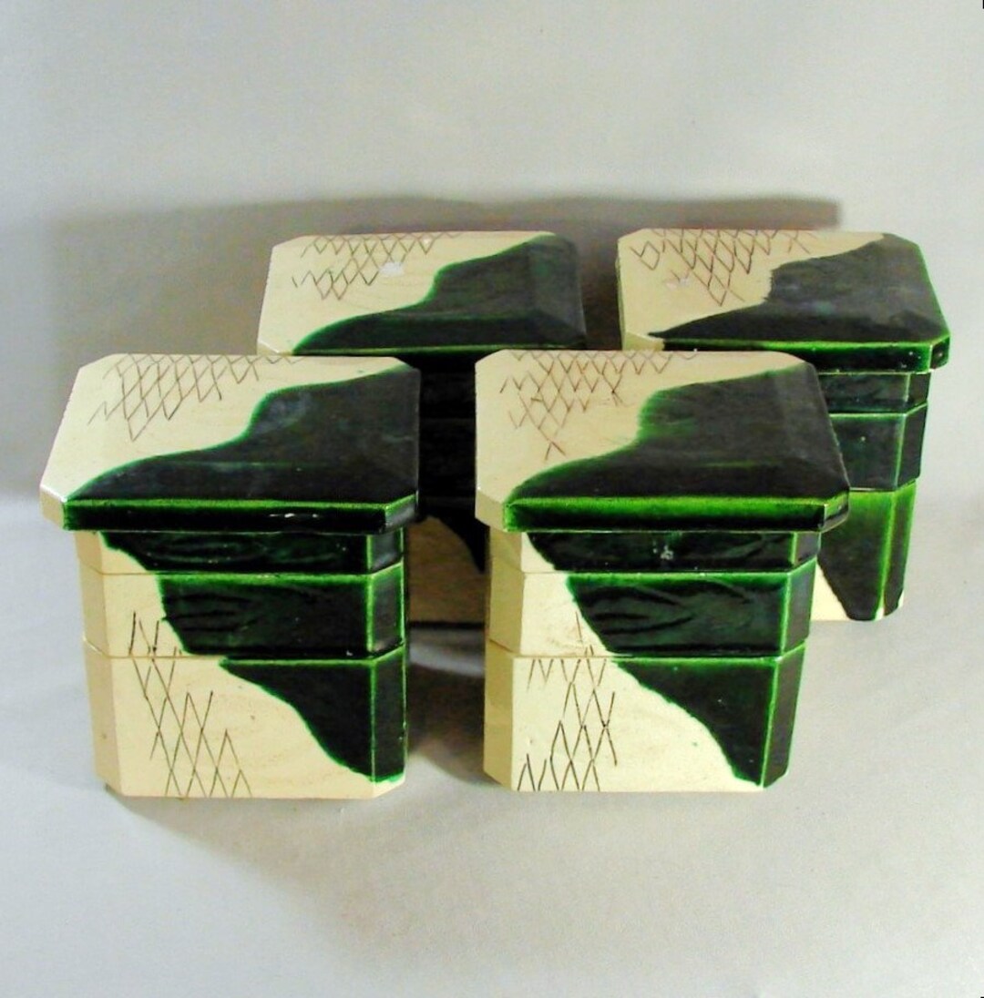 4 Oribe Jubakos, Artist Signed, Rare Set of Tiered Japanese Bento Boxes ...