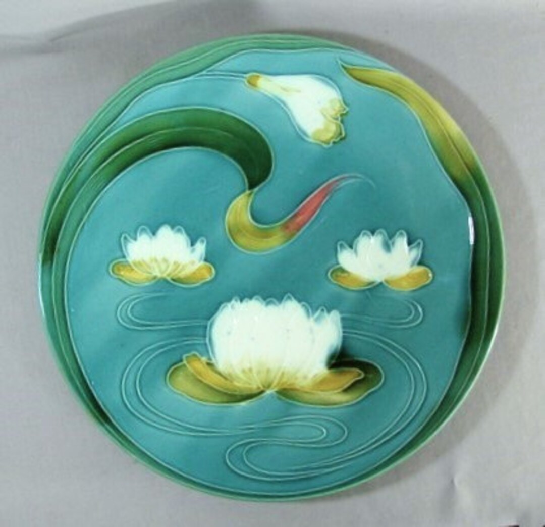 Antique Majolica Water Lilies Plate, Germany, Ca 1925, Rich Colors With ...