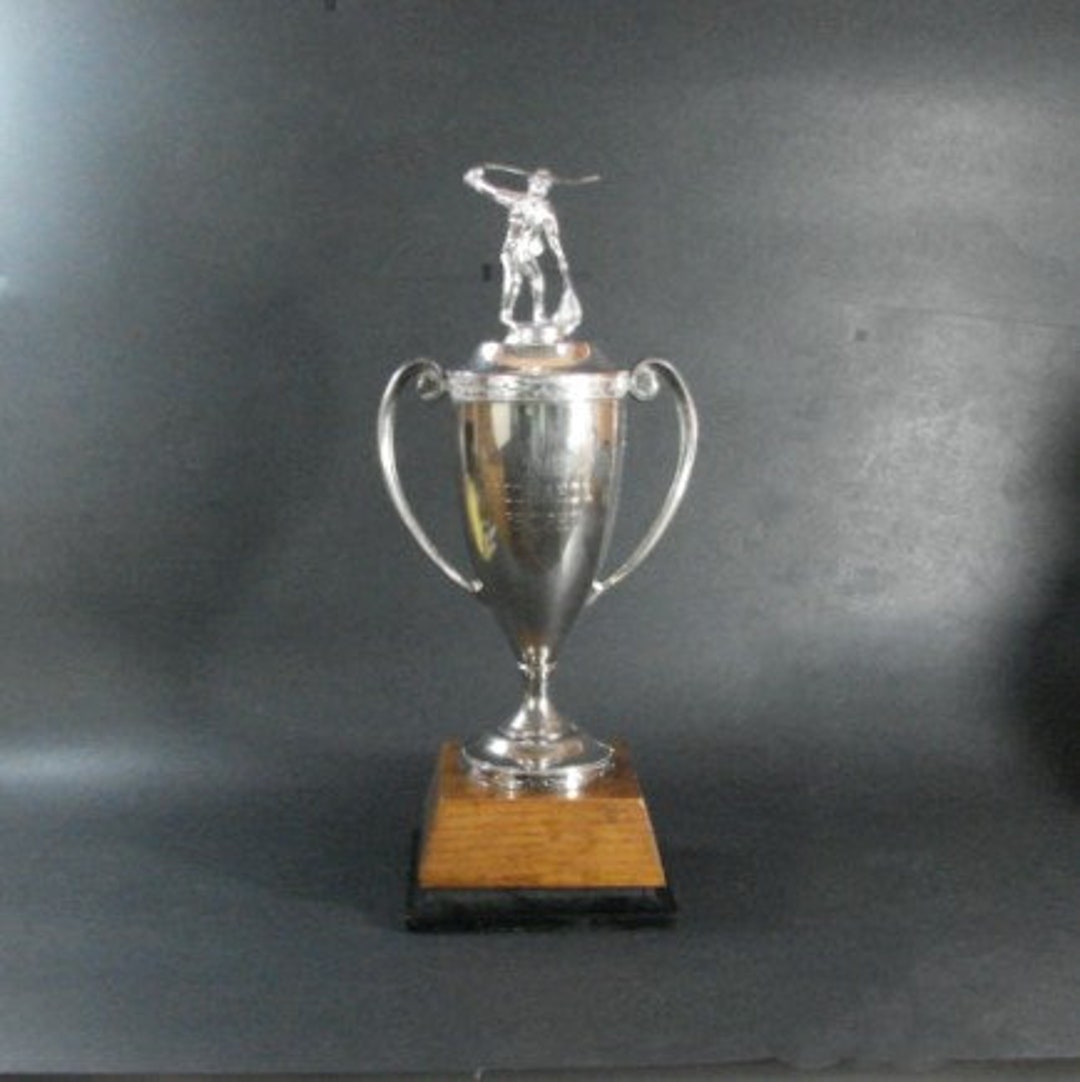 Antique Fisherman Trophy, Silver Plate With Figural Finial, Inscribed ...