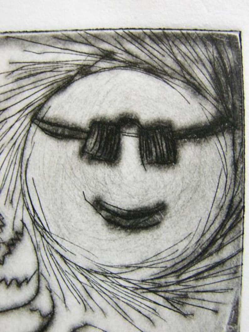 David Crown Etching, Sun and Fish Fanciful Print, 1980s, Charming Image ...