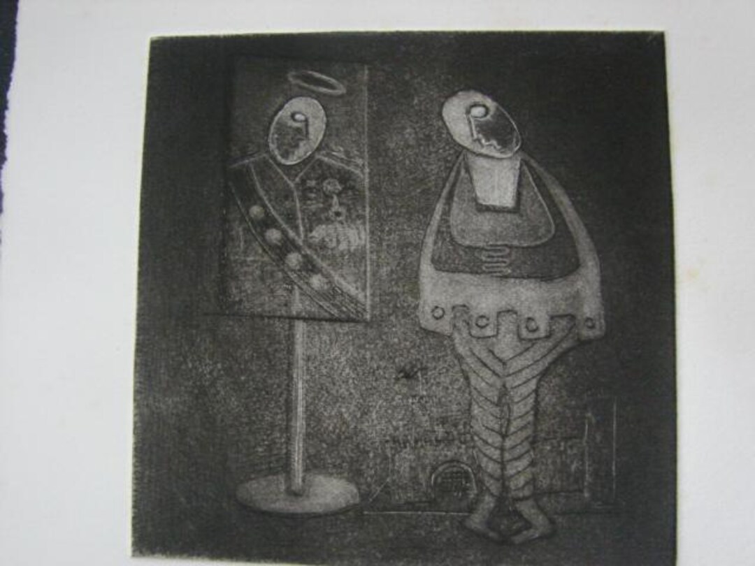 Abstract and Surreal Figures, Mezzotint by David Crown, Intriguing ...