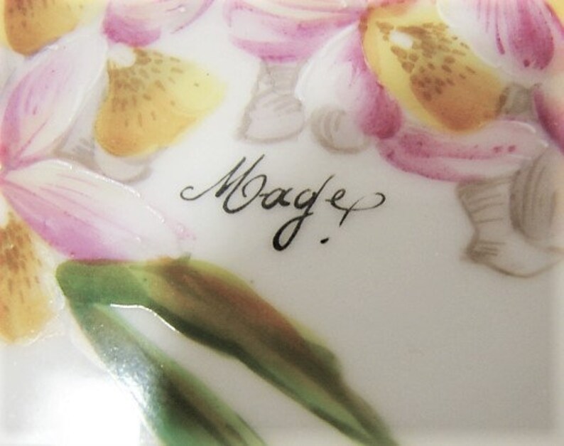 Pair Limoges Orchid Cabinet Plates - Hand Painted - Ovington Bros New ...