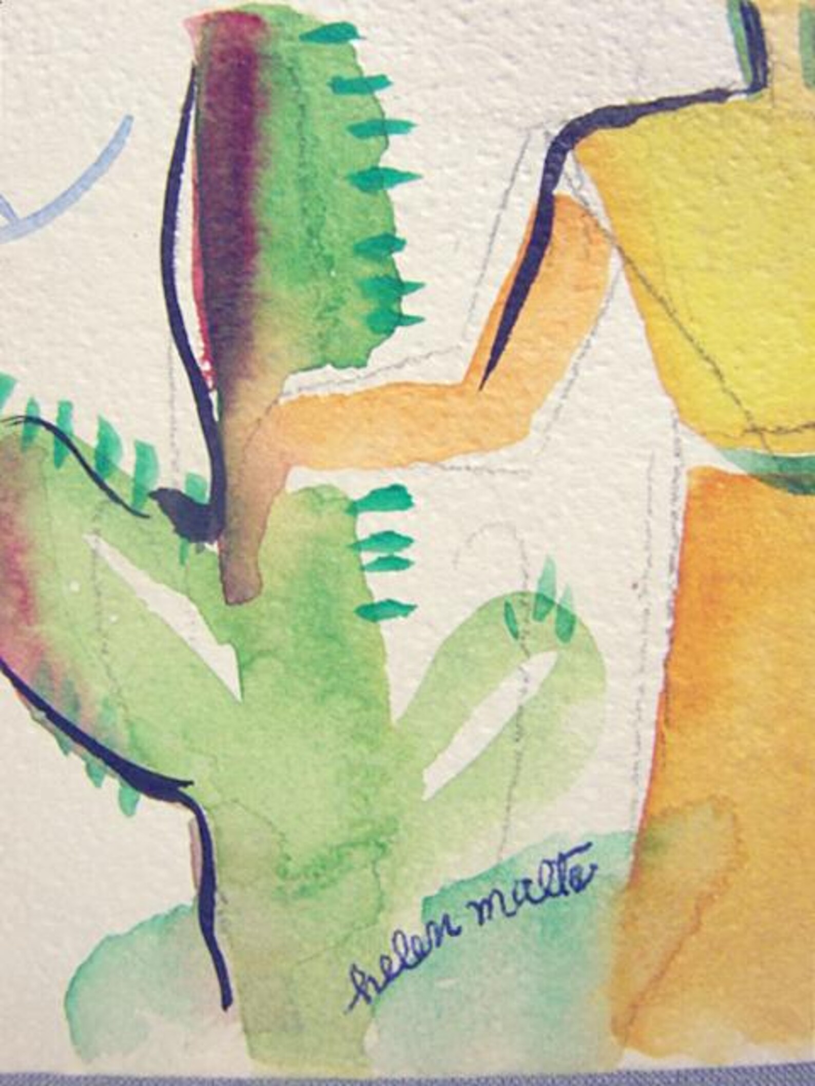 MCM Tropical Watercolor Scene, Helen Malta, WPA and Cubist Influence ...