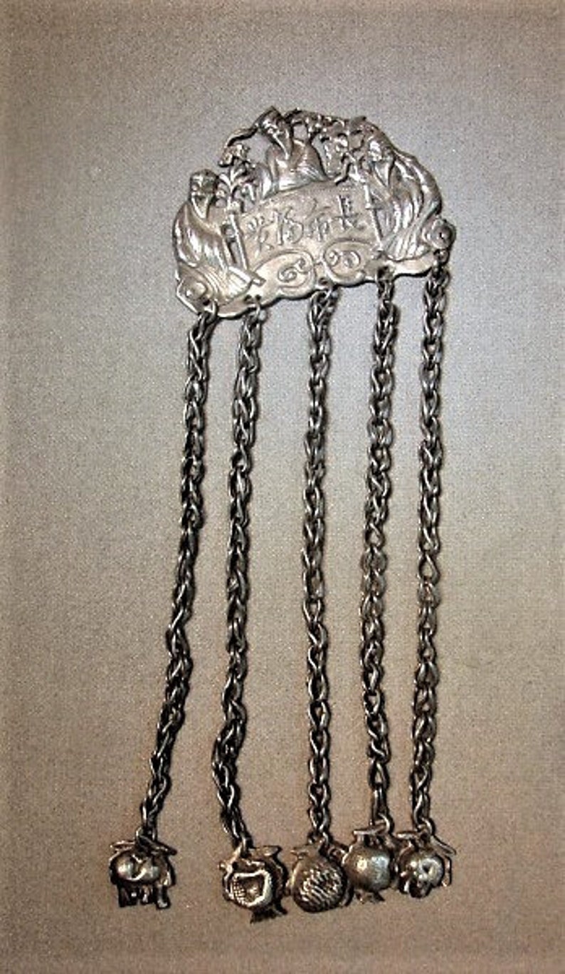 Chinese Silver Pendant With Hanging Chains and Fruit Pendants | Etsy
