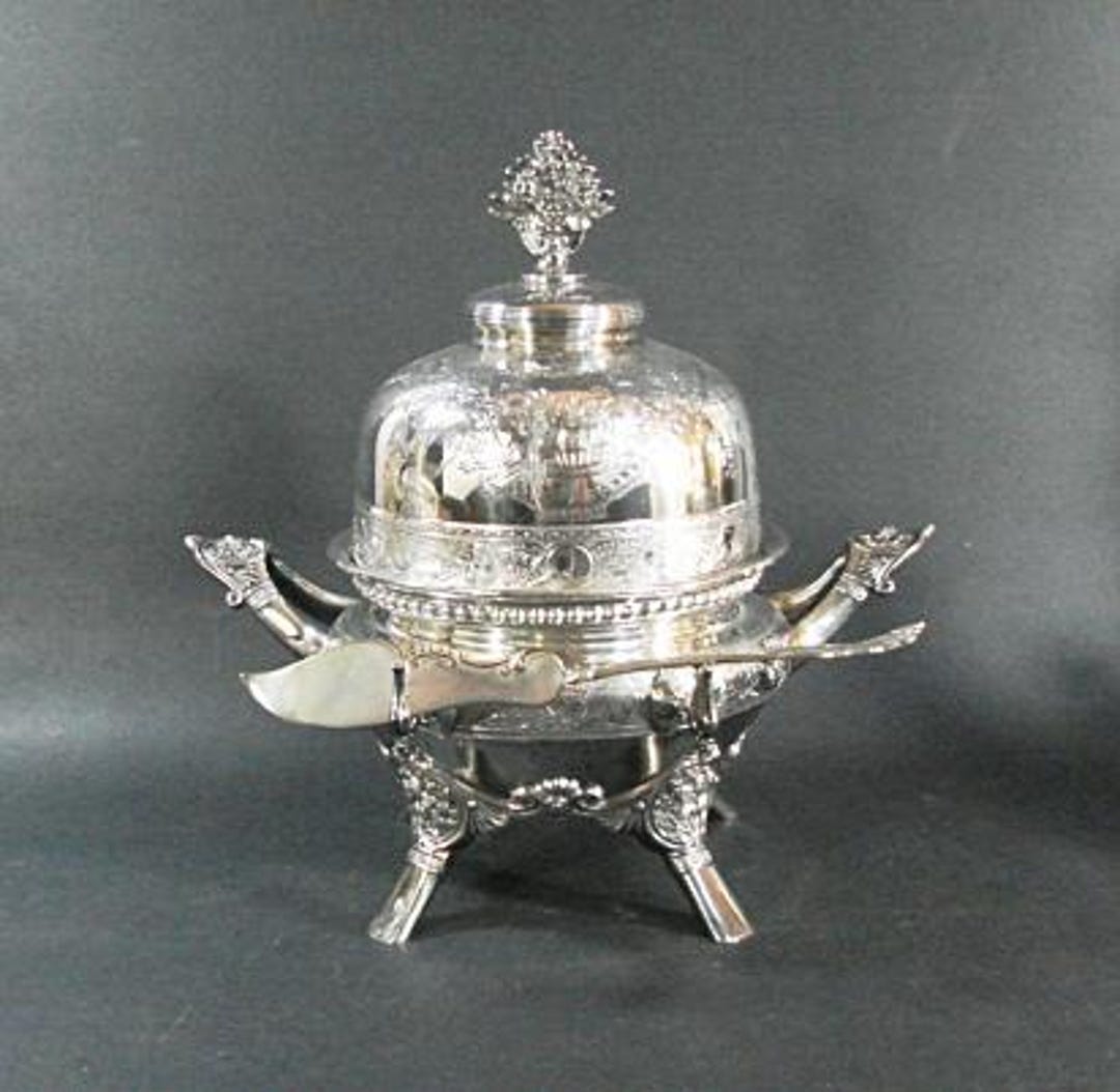 Silver Plate Butter or Caviar Stand, Dome Top With Ornate Engraving ...