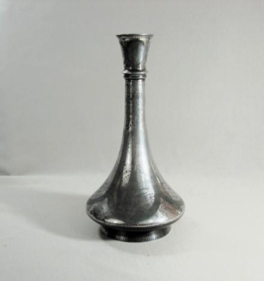 Bidri Vase With Florette Design, Vintage, Silver Inlay Over Steel, Mid ...