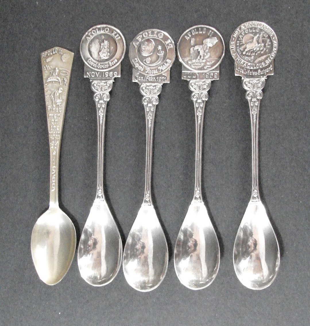 Set 5 Apollo Spoons, 1969- 1971, All With Different Images, Souvbenir ...