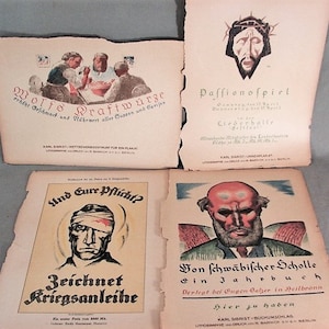 4 German Poster Designs, Propaganda Art, Exhibitions, Printed in Munich ...