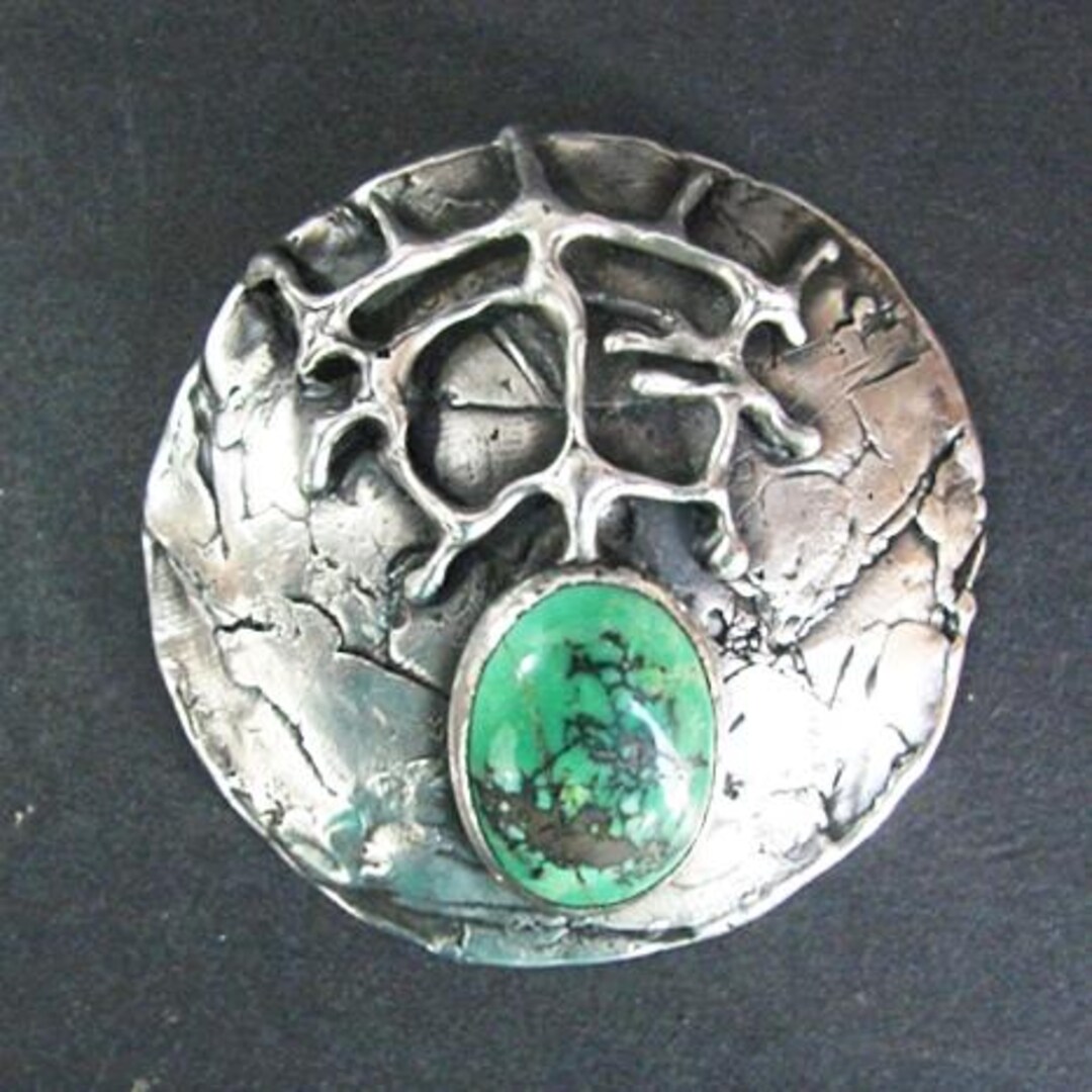 Large Brutalist Sterling and Turquoise Pendant, Mid Century Era, Signed ...