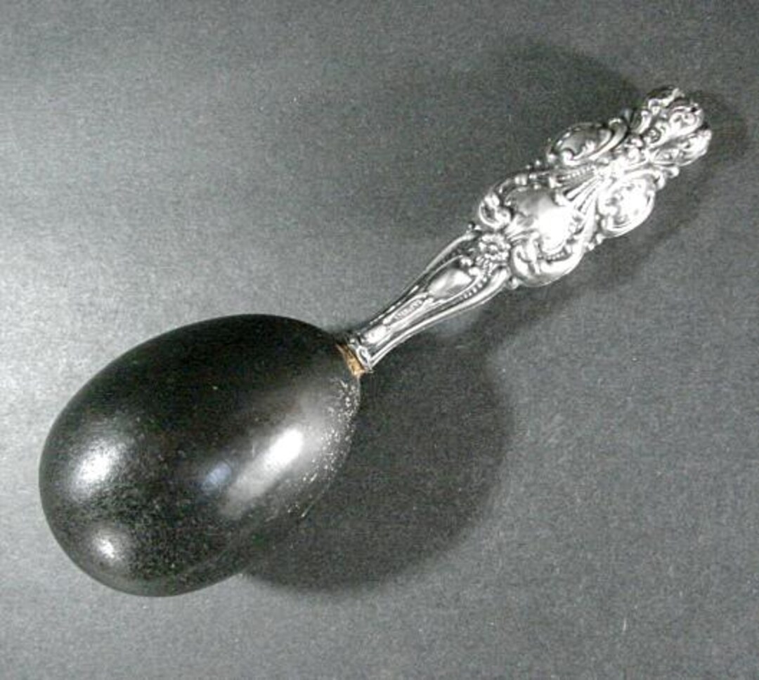 Egg Darner With Sterling Rococo Handle, Black Painted Wood Body, Late ...