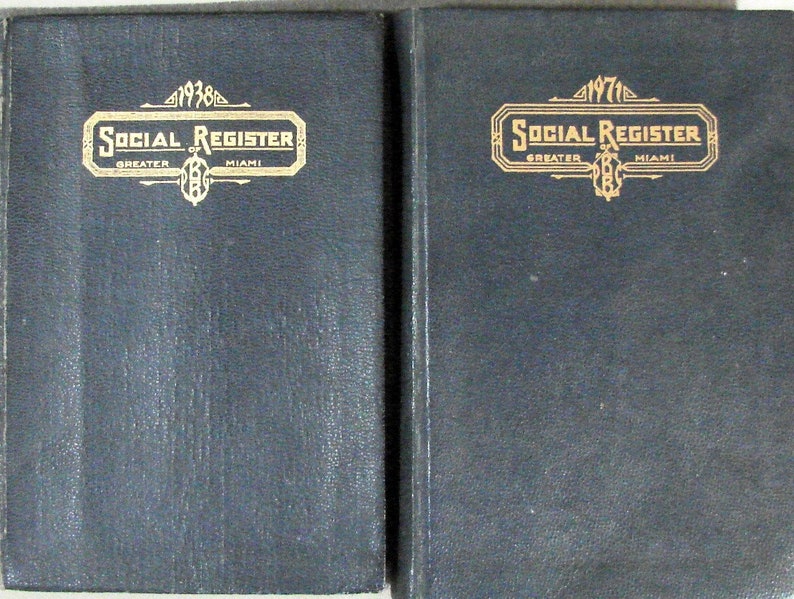 Social Register Miami Florida, 2 Volumes, 1938 and 1971, Soft Bindings ...