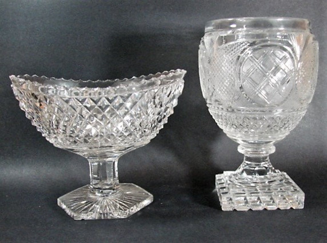 2 Antique Cut Glass Sweet Meat Dishes, Georgian, Pedestal Bases ...